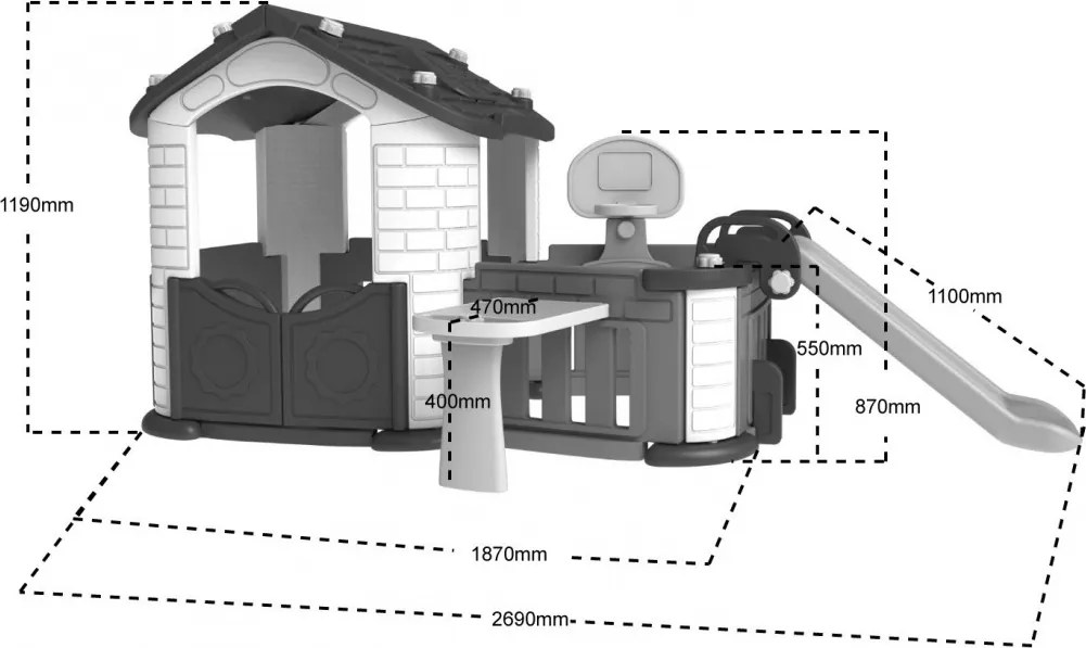 Velký zahradní domeček 5v1 pro děti se skluzavkou, basketbalem, zahrádkou, stolečkem a 2 židličkami, zelená střecha ZOG.CHD-808G
