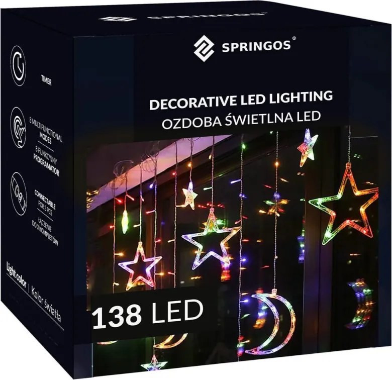 LED závěs Noční obloha - 2,5x0,9m, 138LED, 8 funkcí, paměť, IP44, multicolor