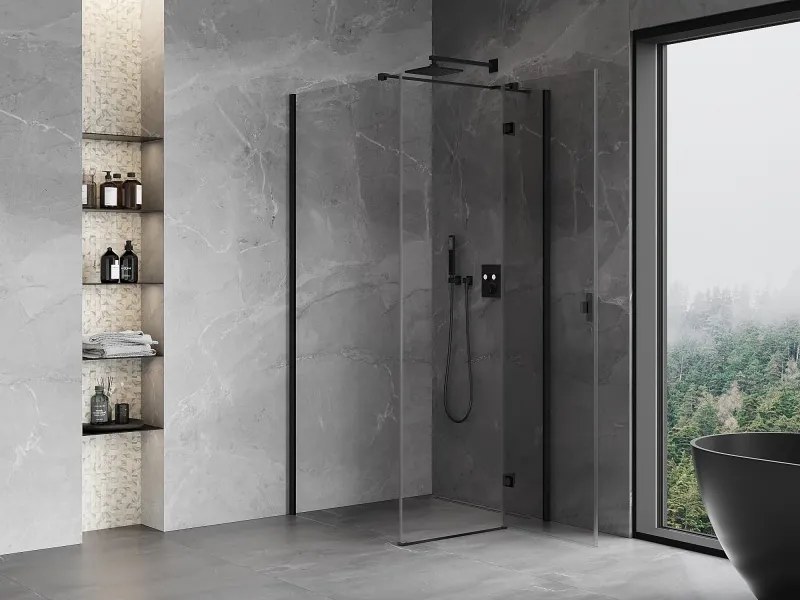 Mexen Mist HT, sprchový kout s výklopnými dveřmi pravý 95 x 95 cm, čiré sklo, černý profil, 8A5T-095-095-70-00-P