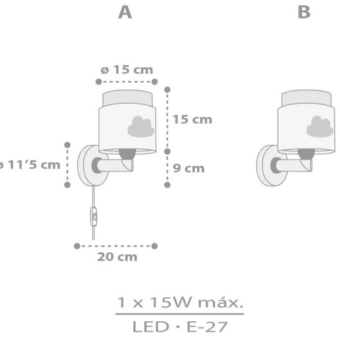Dalber 76019E - Dětské nástěnné svítidlo BABY DREAMS 1xE27/15W/230V šedá