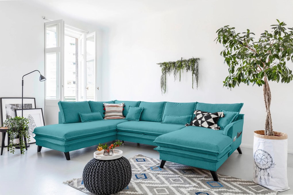 XXXLutz SEDACÍ SOUPRAVA, textil, tyrkysová P & B - Sedací soupravy - 002330007205