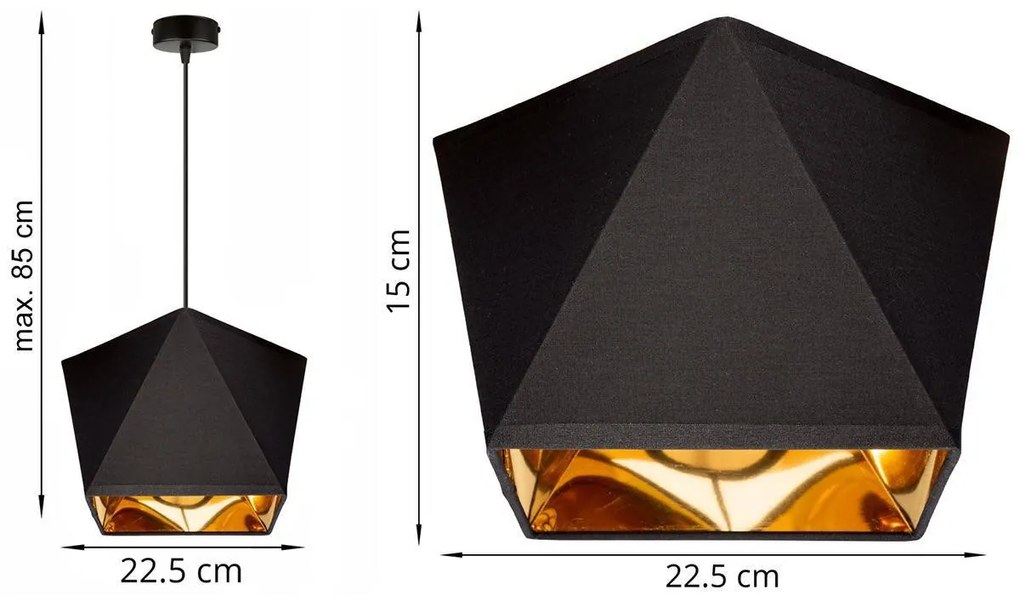Závěsné svítidlo DIAMOND GOLD, 1x černé/zlaté textilní stínítko