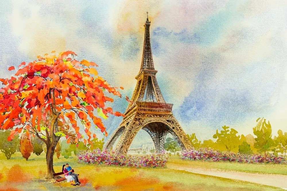Samolepící tapeta Eiffelova věž v pastelových barvách - 300x200 cm
