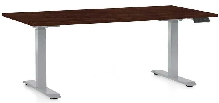 Výškově nastavitelný stůl OfficeTech D, 160 x 80 cm, šedá podnož, wenge
