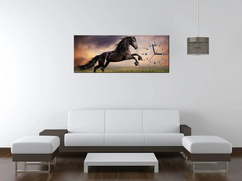 Gario Obraz s hodinami Silný černý kůň Rozměry: 30 x 30 cm