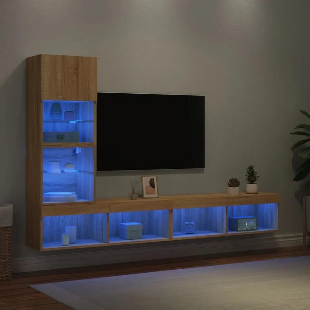 vidaXL 4dílná obývací stěna s LED kompozitní dřevo [3216642] Barva: Bílá