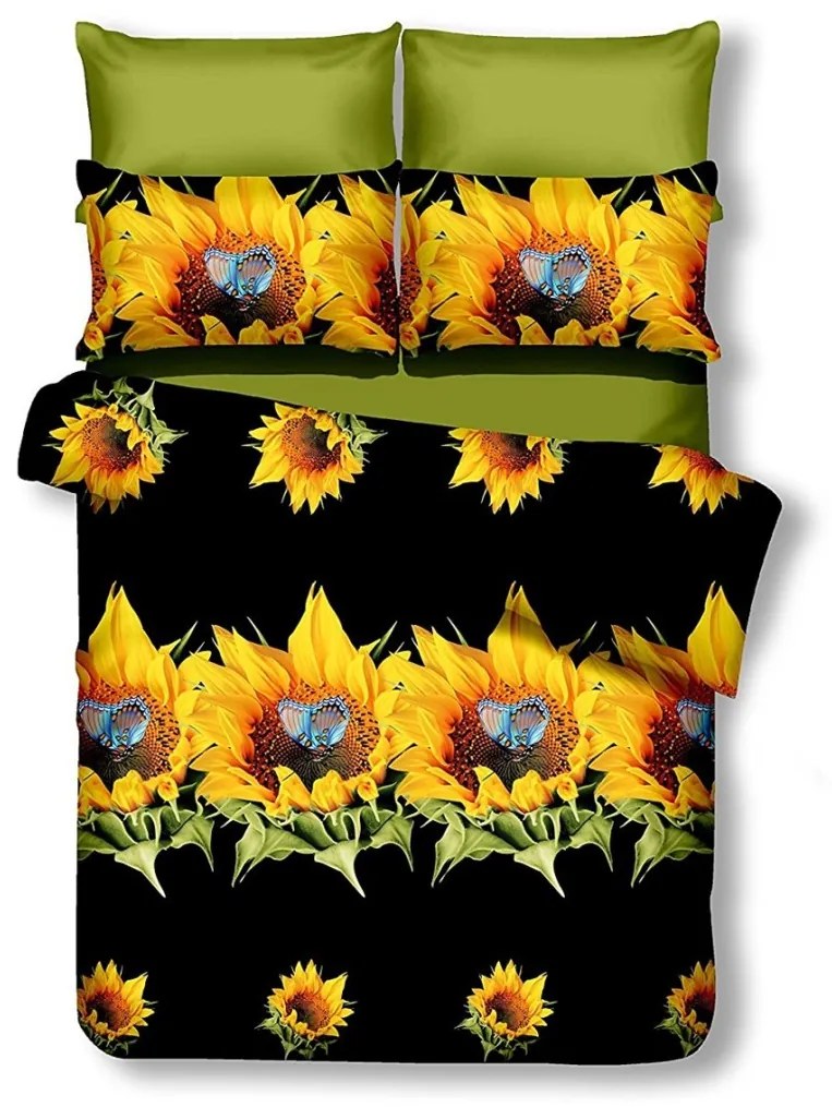 Oboustranné povlečení z mikrovlákna DecoKing Sunflower černo-žluté, velikost 155x220+80x80*1