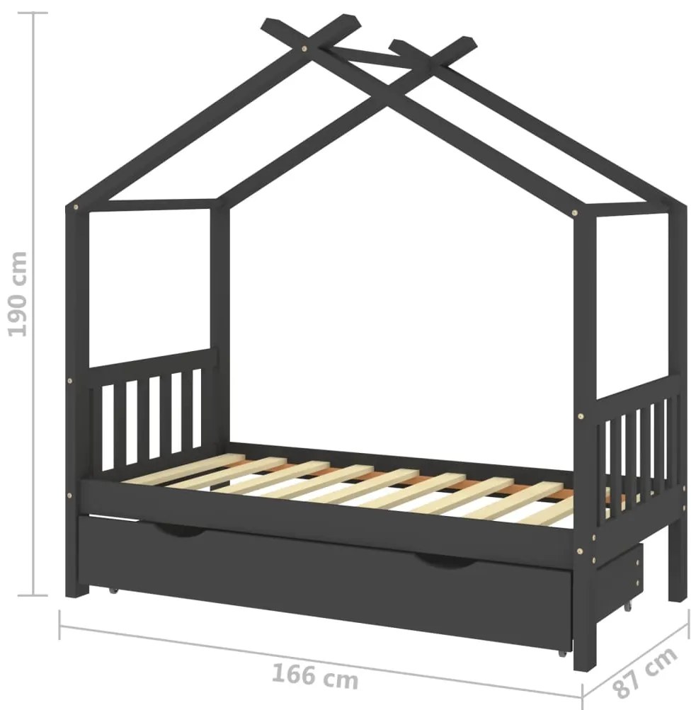 vidaXL Marketos Rám dětské postele se zásuvkou tmavě šedý borovice 80x160 cm