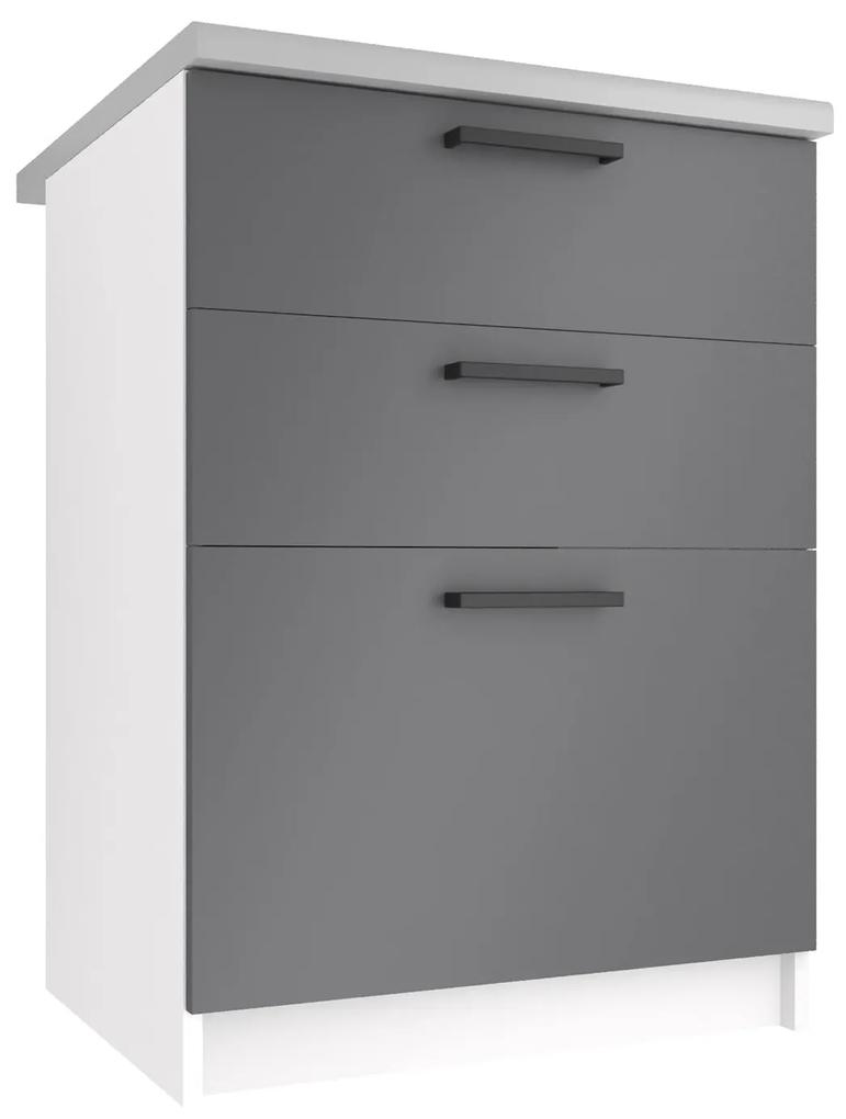 Kuchyňská skříňka Belini spodní se zásuvkami 60 cm šedý mat s pracovní deskou  TOR SDSZ60/0/WT/SR/0/B1