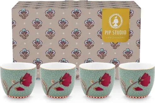 Pip Studio Blooming Tales sada 4 ks porcelánových kalíšků, modrá (Sada porcelánových kalíšků na vajíčko, dip nebo med)