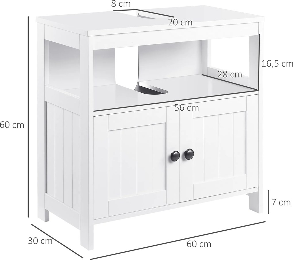 Podskříňový kabinet Kleankin se 2 dvířky a otevřenou policí, moderní design, nosnost 30 kg, 60x30x60 cm, bílý