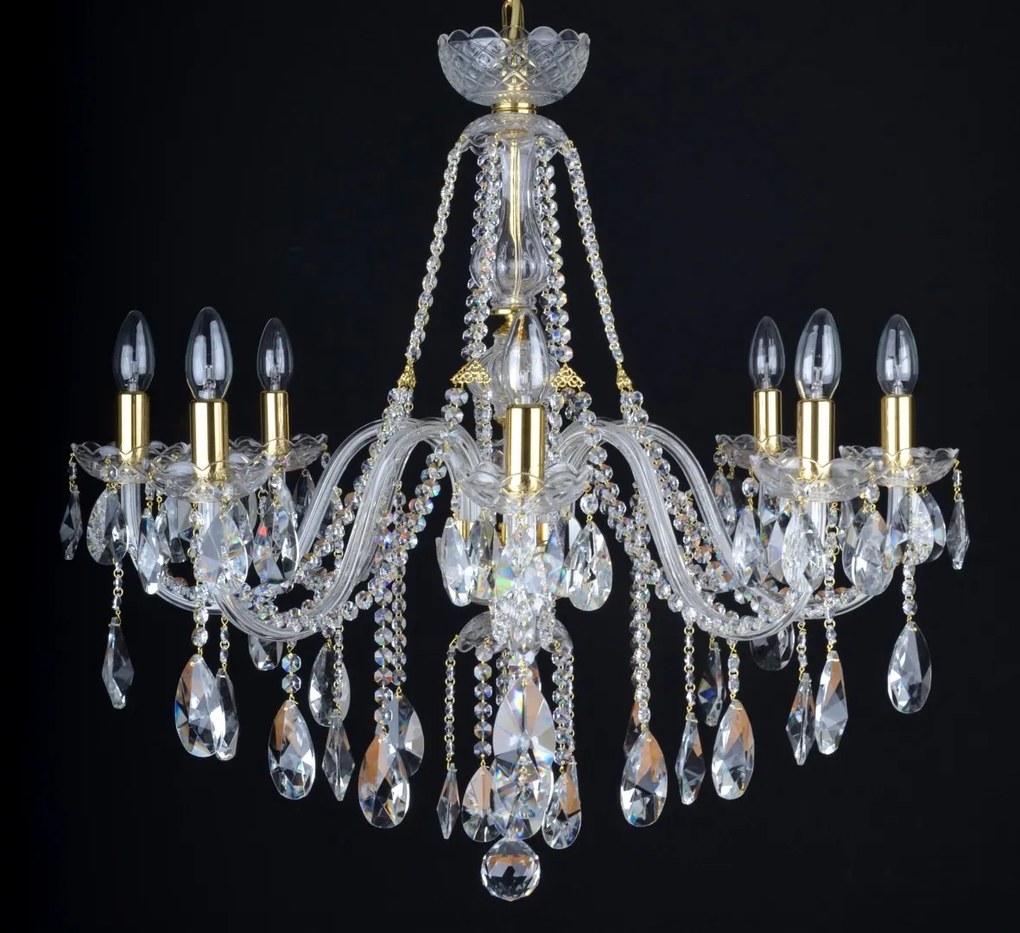 8 Arms Crystal chandelier with smooth glass arms &amp; Cut almonds