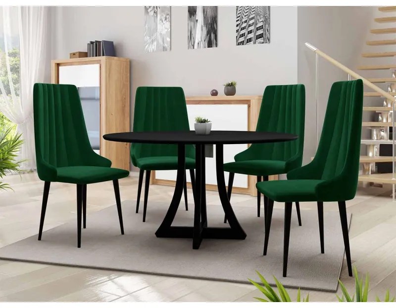 Kulatý stůl Dagerto FI 100 se 4 židlemi ST93 03, Barva: bílý lesk / černý lesk, Potah: Magic Velvet 2250