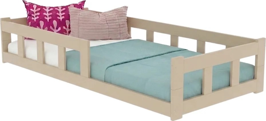 Benlemi Nízké jednolůžko FENCE 4v1 se zábranou 120x200 cm + matrace ADAPTIC Zvolte barvu: Pastelově růžová, Zvolte zábranu: S jednou zábranou vpravo
