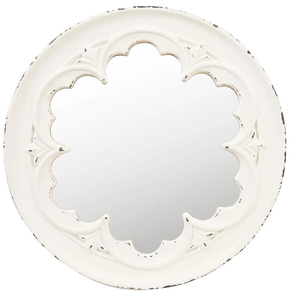 Bílé vintage zrcadlo s ornamentem - Ø 50*4 cm Clayre & Eef