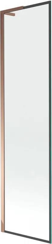 Mexen Next L, 1-křídlová vanová zástěna 50 x 150 cm, 6mm čiré sklo-černý vzor, ​​růžové zlato profil, 895-050-000-03-70-60