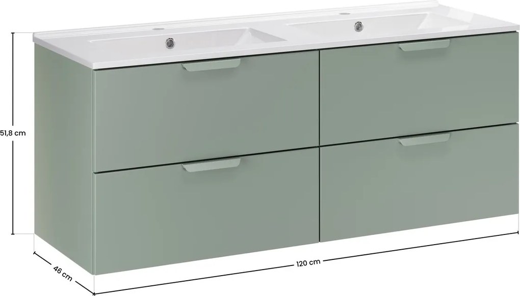 Závěsná skříňka Aster Lava se zápustnými umyvadly 120 cm zelená/bílá