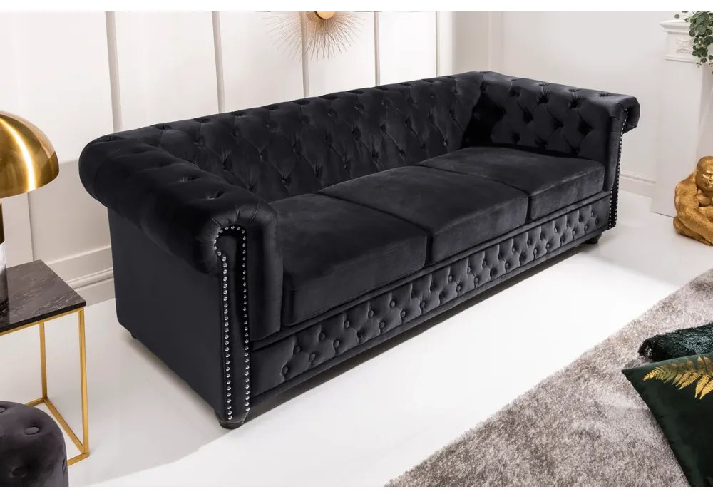 Massive home | 3místná pohovka CHESTERFIELD 205cm, sametová černá