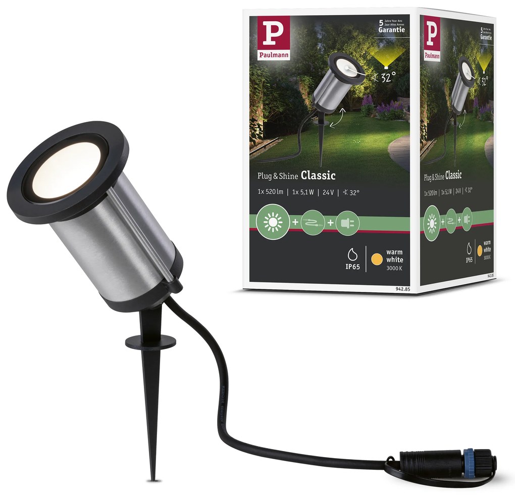 Paulmann 94285 Plug&Shine Classic, zahradní reflektor s trnem 6W LED 3000K, antracit, IP65