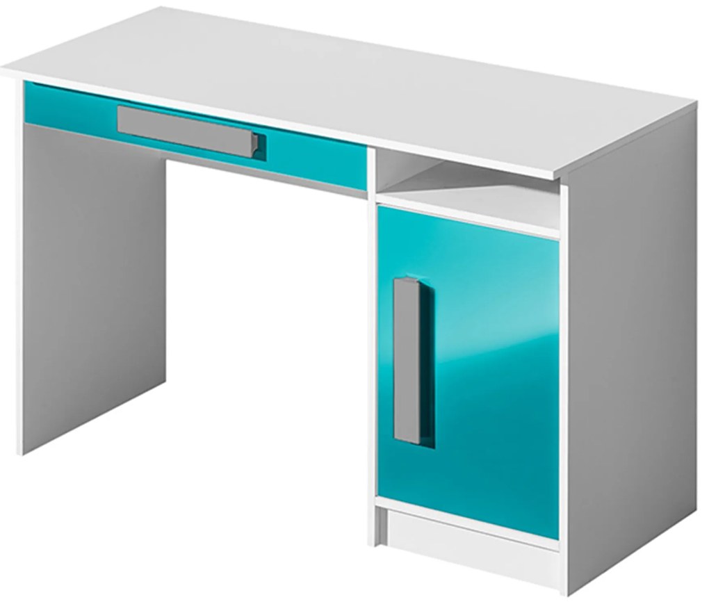 Psací stůl GULIVER 9 Domel 120/80/50 barva: bílý mat/popelový lesk/modré úchyty