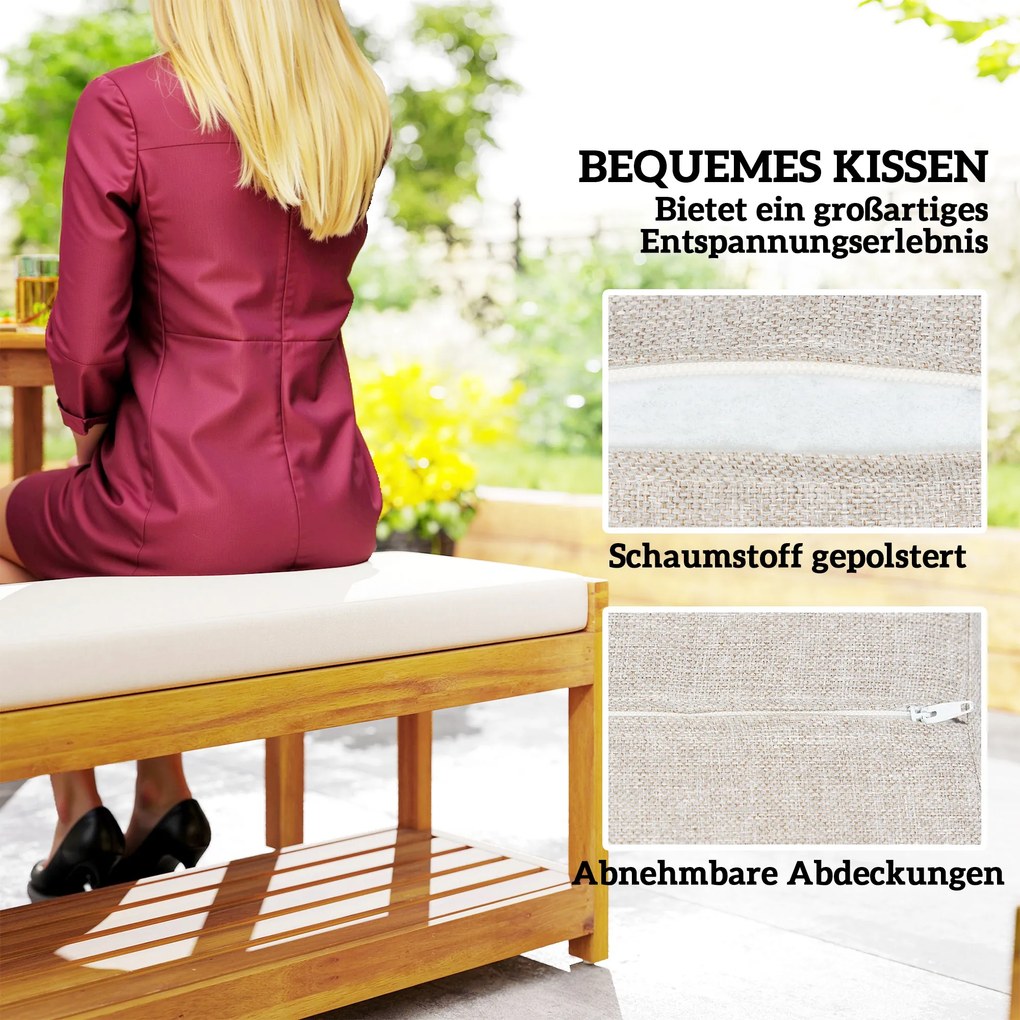 Outsunny 3dílná sada zahradního nábytku, sedací souprava včetně 1 jídelního stolu s otvorem pro slunečník, 2 lavice 150 x 85 x 75 cm teakové dřevo