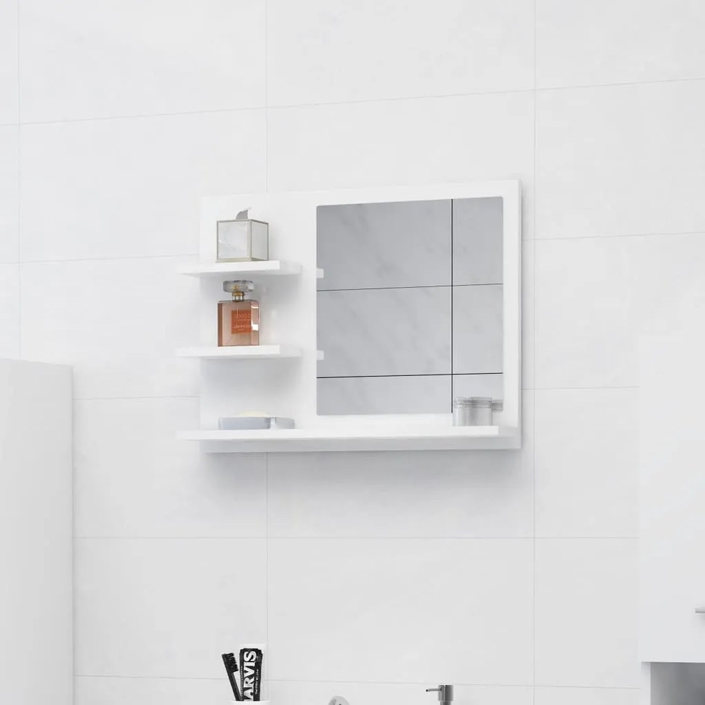 805012 vidaXL Koupelnové zrcadlo bílé vysoký lesk 60x10,5x45 cm dřevotříska