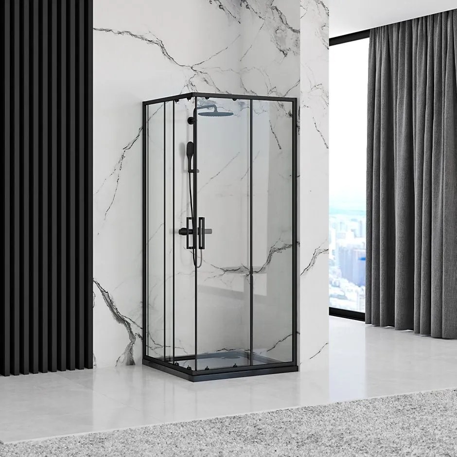 Rea - PUNTO BLACK MAT sprchový kout 80 x 80 cm, čiré sklo/černý profil, REA-K4800