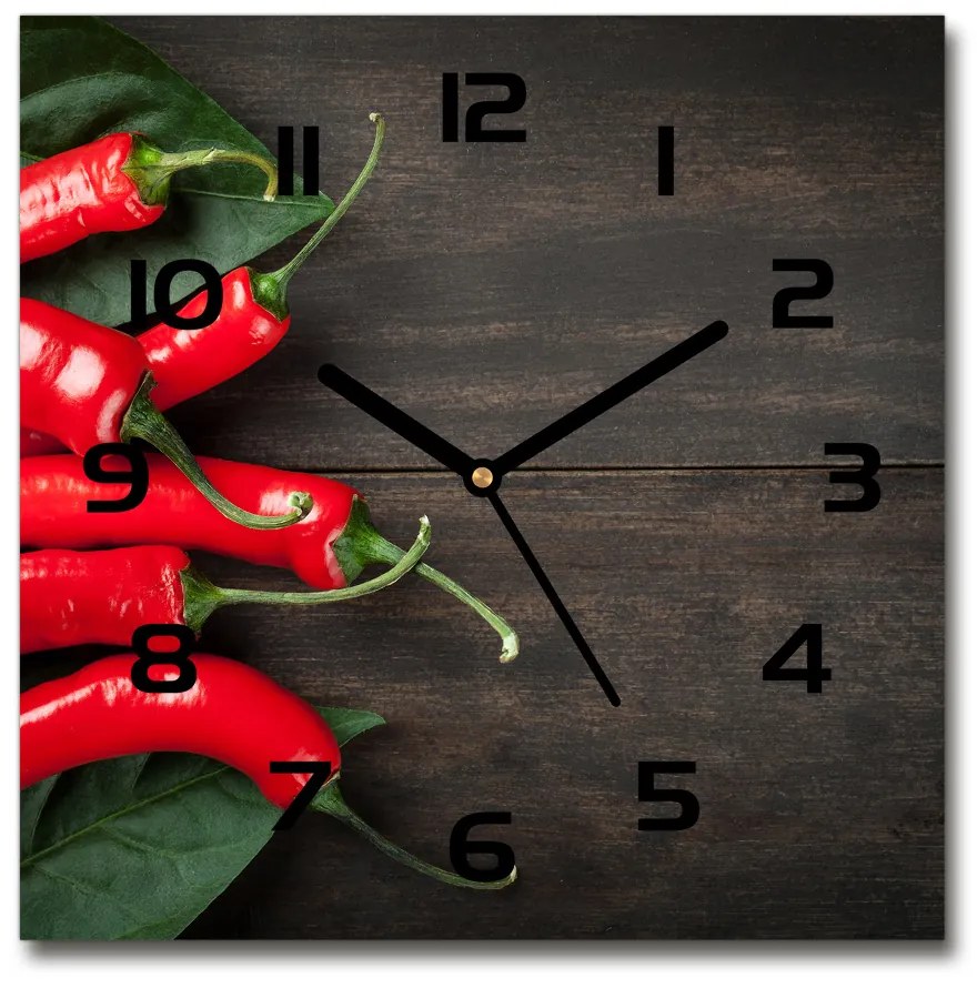 Wallmuralia Skleněné hodiny čtverec Chilli papričky 30x30 cm