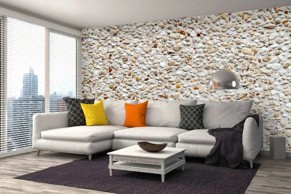 DIMEX | Samolepicí vliesová fototapeta na zeď Štěrková kamenná zeď MA-5-2366 | 375 x 250 cm | červená, bílá, oranžová, hnědá