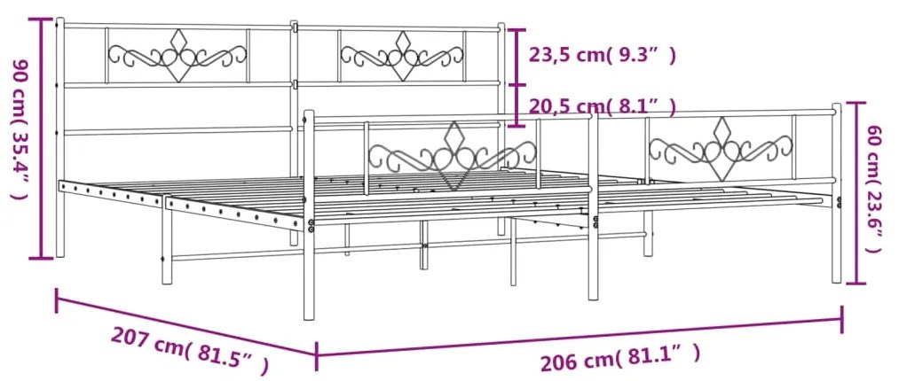 Kovový rám postele s hlavovým a nožním čelem bílý 200 x 200 cm,  355341