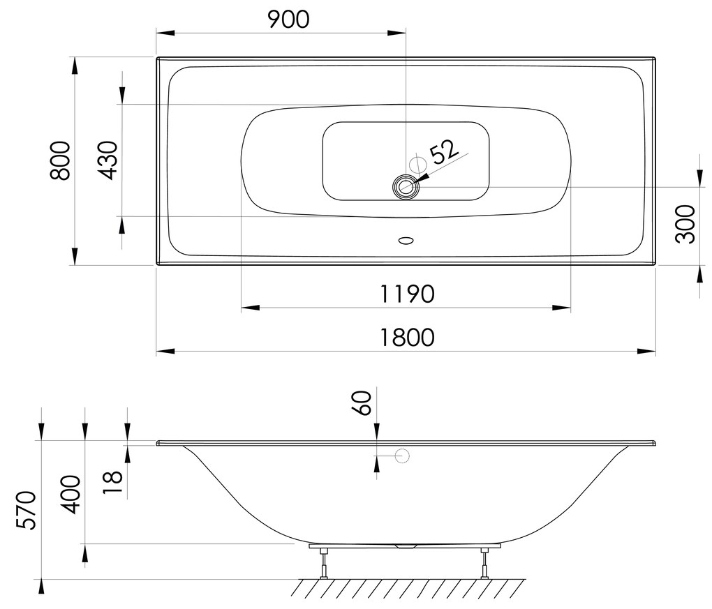 Polysan KALDERA SLIM obdélníková vana 180x80x40cm, bílá, 60611S