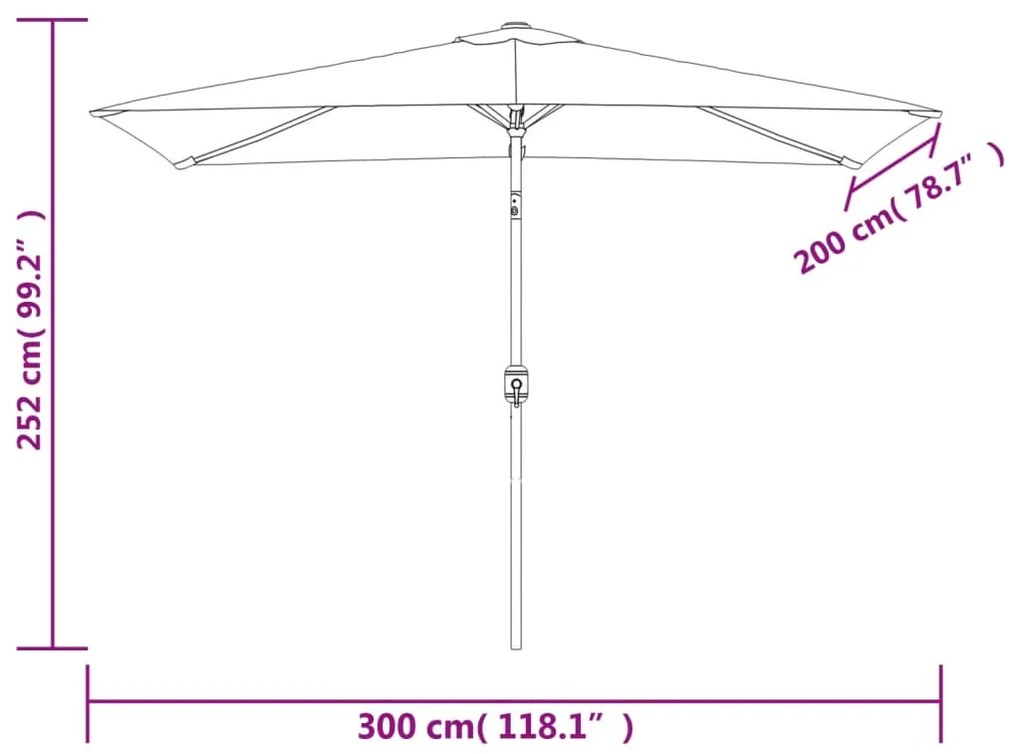 vidaXL Zahradní slunečník s kovovou tyčí 300 x 200 cm antracitový