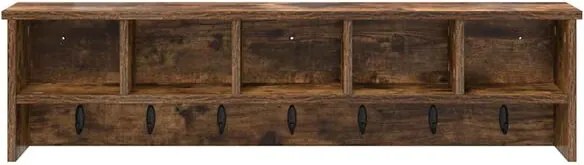 věšák, nástěnný, 5 poliček, háčky, kompozitní dřevo, 26x100x16 cm, kouřový dub, Dekorino TK20260022