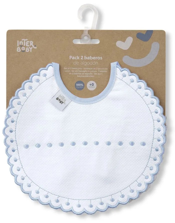 Interbaby Bavlněný bryndák 2 ks vyšívaný modrý šedý kulatý