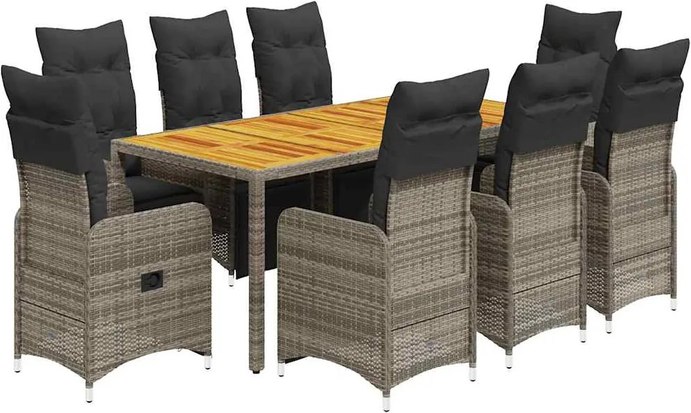 9dílný zahradní bistro set s poduškami šedý polyratan 3277162
