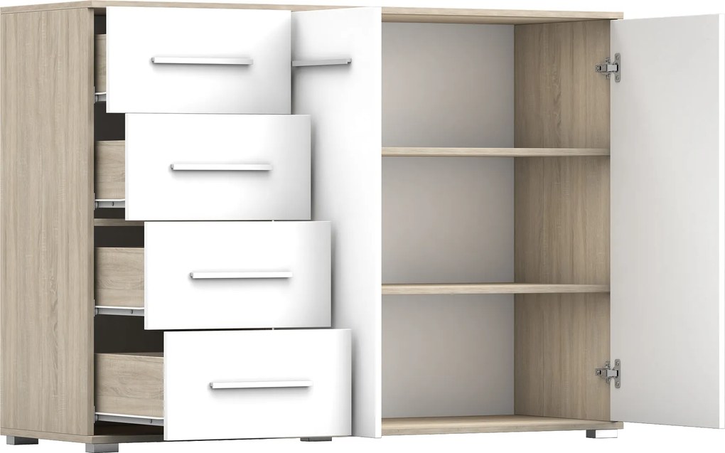 IDZ Komoda FRIDA 2D4S 01, 135 cm Bílá / Dub Sonoma