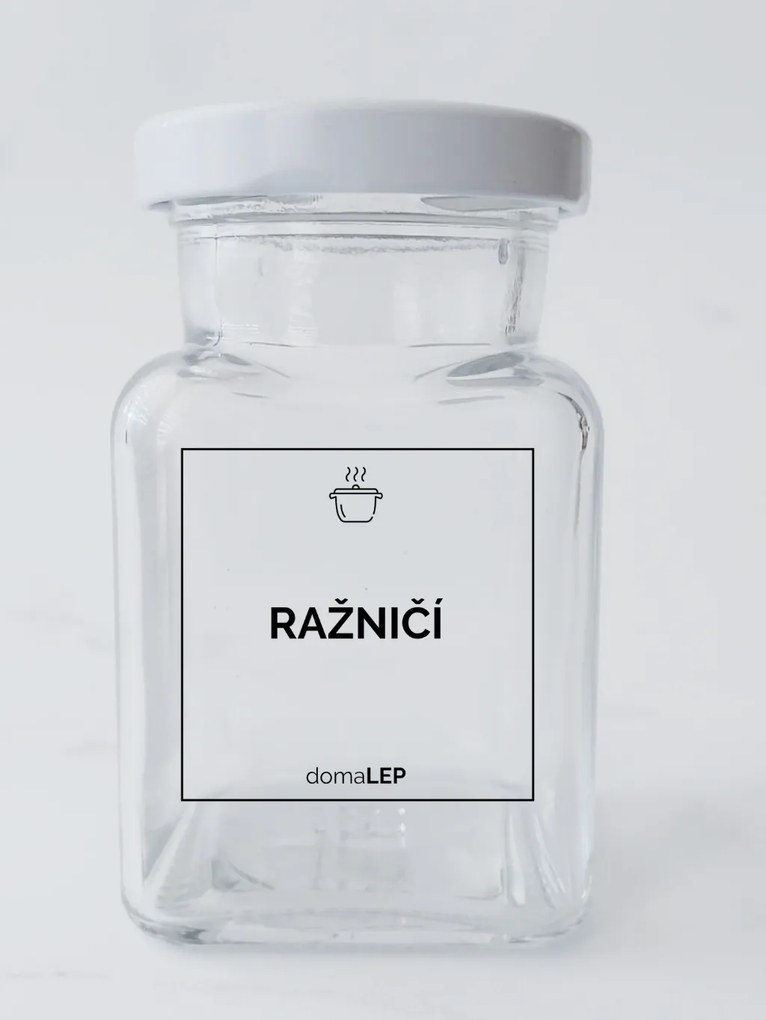 Samolepka na kořenky RAŽNIČÍ průhledná 5 × 5 cm tučné písmo