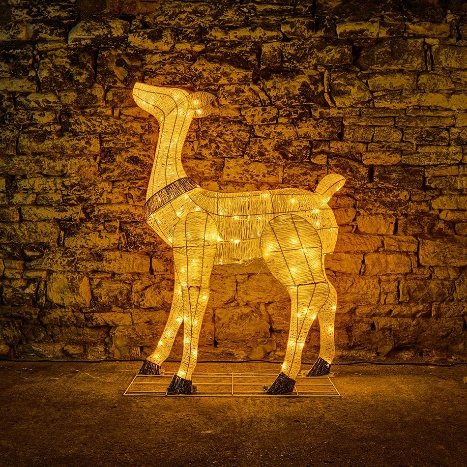 3D LED svítící laň, 150 cm, teple bílá, 140 LED, IP44 venkovní
