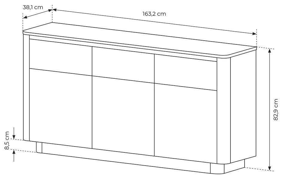 TORRO d | komoda 163 3D3S | 163 cm | dub cremona/černá