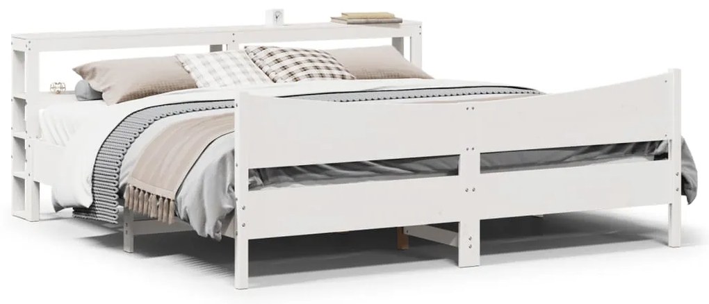 Rám postele s čelem bílý 200 x 200 cm masivní borové dřevo 3306292