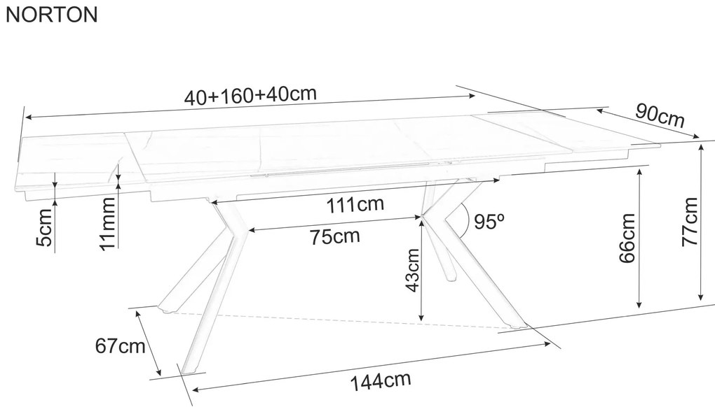 Jídelní rozkládací stůl Norton 160/240 cm keramika travertin/černý