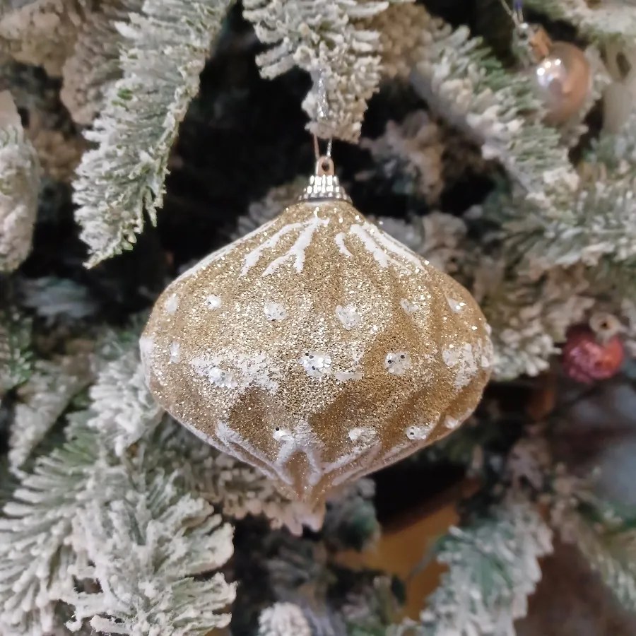 Vánoční ozdoba na stromeček glitter 10 cm, bílá zlatá, polystyren, IP44 venkovní