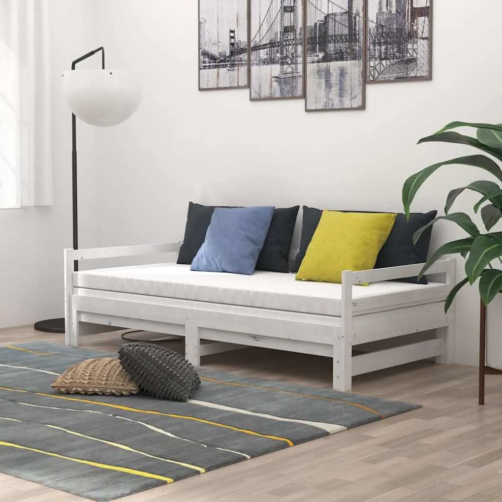 Výsuvná válenda 2 x (90 x 200) cm bílá masivní borovice 3083655