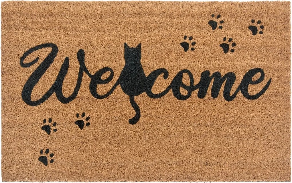 Hanse Home, Rohožka Welcome (kočka) 105666 - na ven i na doma, 45x75, hnědá, chodba / předsíň
