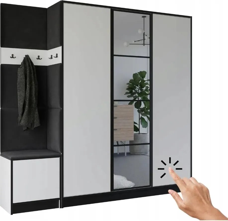 Šatní skříň EDEN 14 bílý + černý Vzor 1