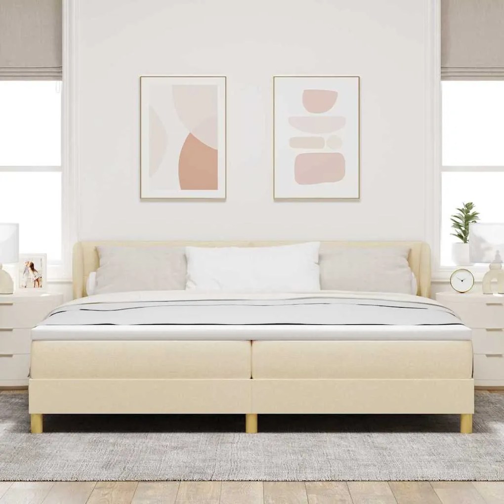 Postel s boxspringem s čelo Krémová 200 x 200 cm textil 3340239