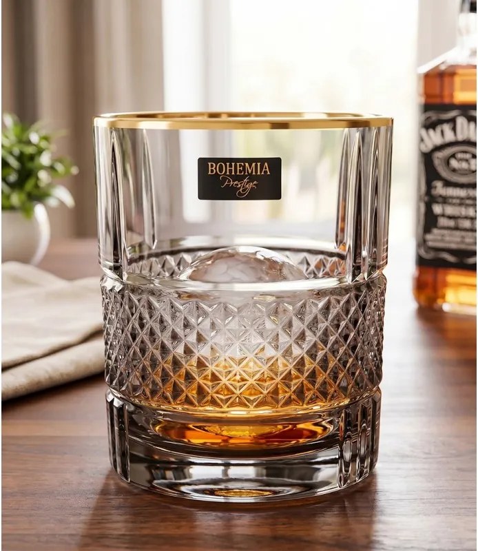 BOHEMIA PRESTIGE ELEGANTE GOLD SKLENICE NA WHISKY 340 ML SADA 6 KS