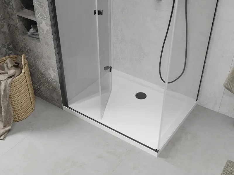 Mexen Lima, sprchový kout se skládacími dveřmi 100 (dveře) x 80 (stěna) cm, 6mm čiré sklo, černý profil + slim sprchová vanička bílá s černým sifonem, 856-100-080-70-00-4010B