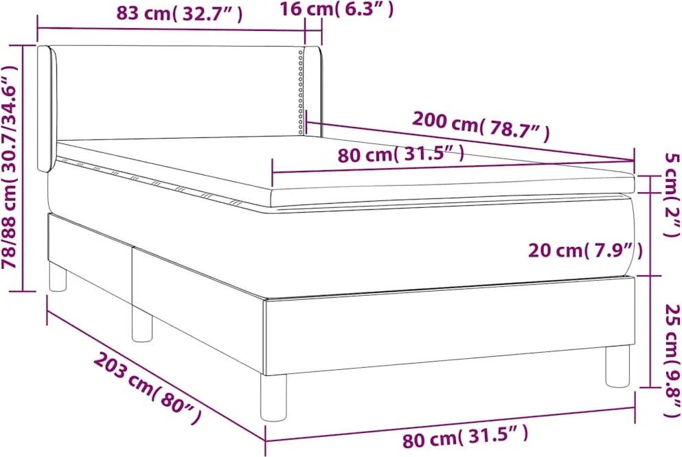 Box spring postel s matrací tmavě šedá 80 x 200 cm textil 3129586