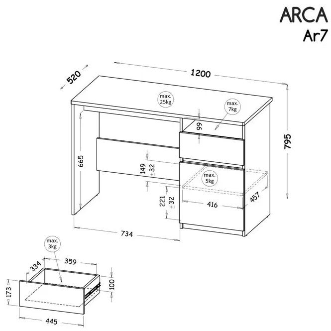 Psací stůl ARCA 7 Dolmar 120/79,5/52 Barva: arktická bílá